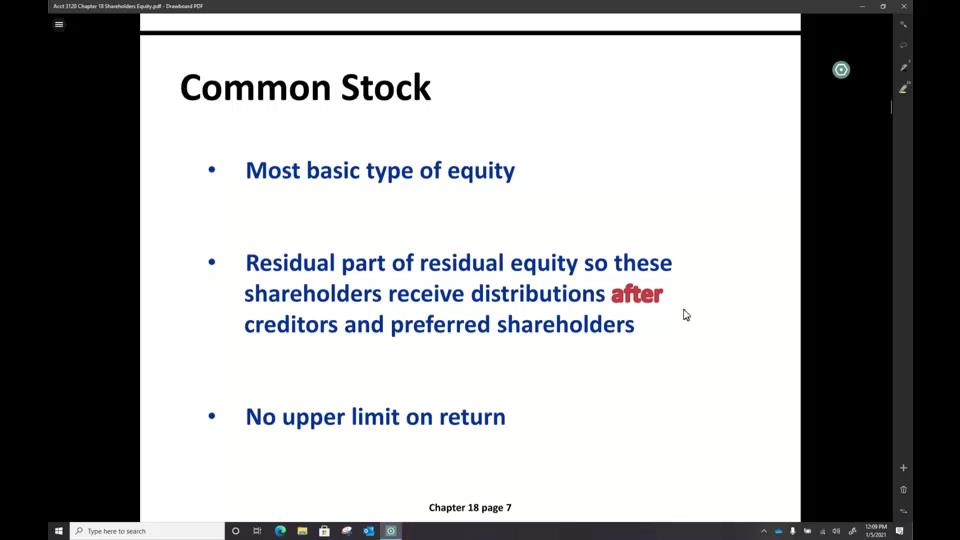 Acct 3120 Chapter 18 Part 3 Two Types of Stock